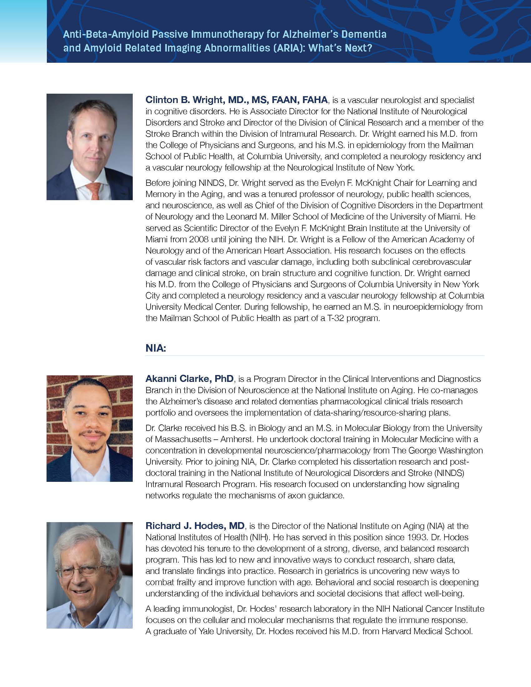 Speaker Bios - NINDS Anti-Beta and ARIA